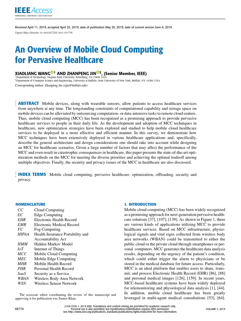 An Overview of Mobile Cloud Computing For Pervasive Healthcare | PDF ...