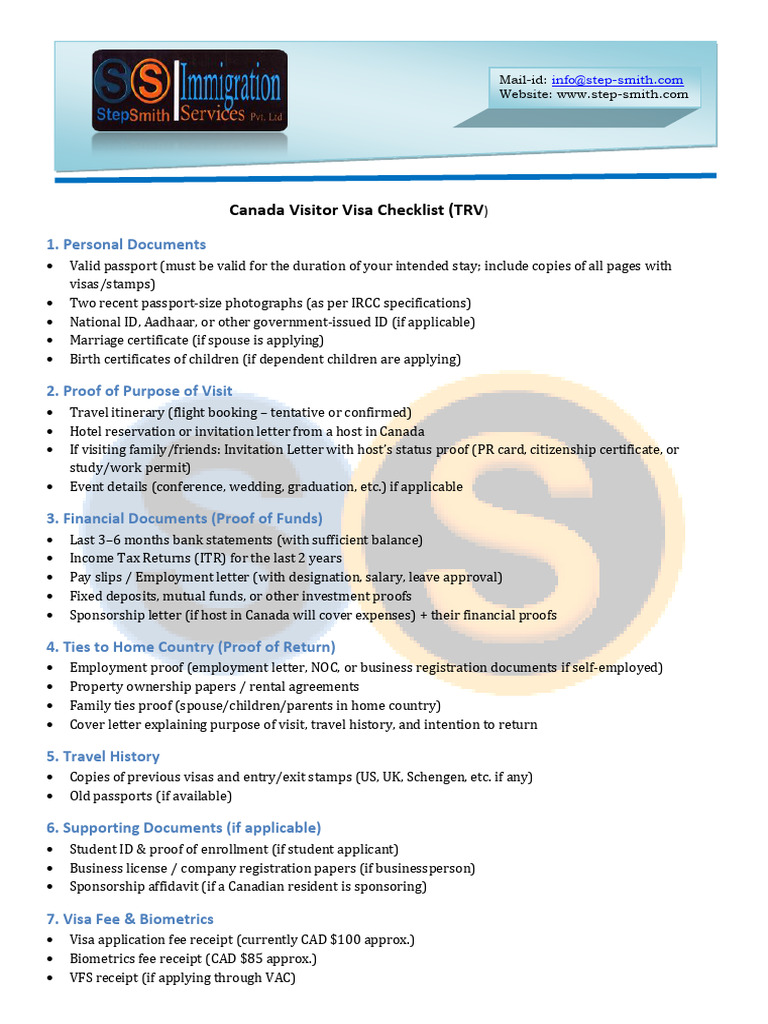 Canada Visitor Visa Application Checklist | PDF | Travel Visa | Human ...