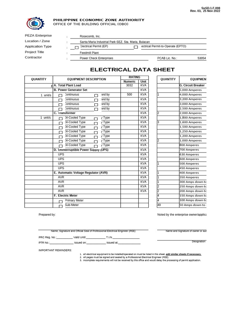 Electrical Permit for Feedmill Plant | PDF | Power Supply | Power ...
