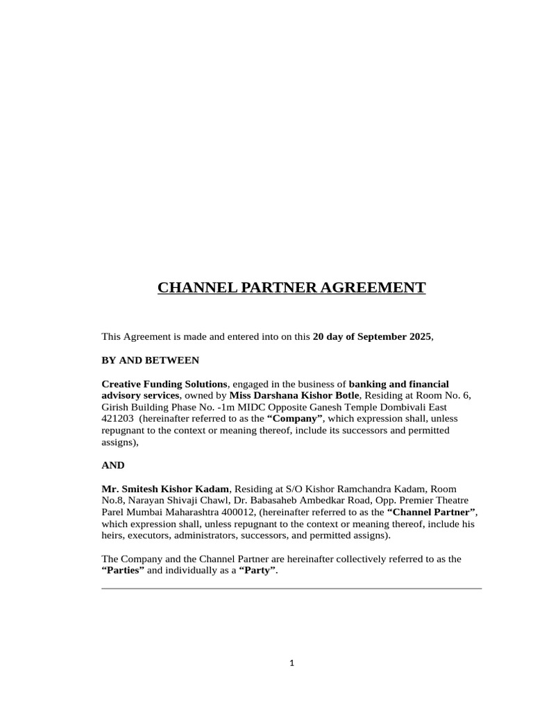 Channel Partner Agreement for Financial Services | PDF | Indemnity ...