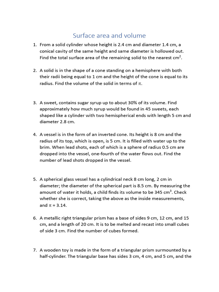 Surface Area and Volume Calculations | PDF