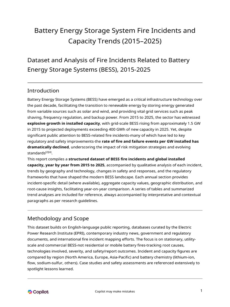 Research-Battery Energy Storage System Fire Incidents and Capacity ...