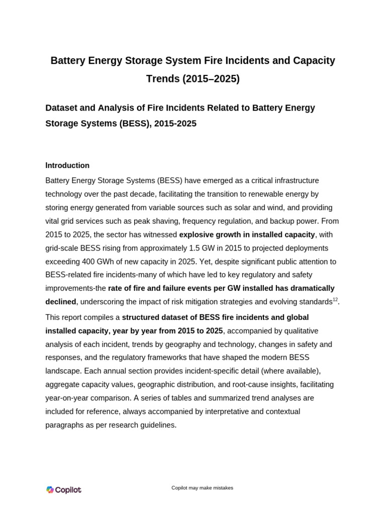 Research-Battery Energy Storage System Fire Incidents and Capacity ...