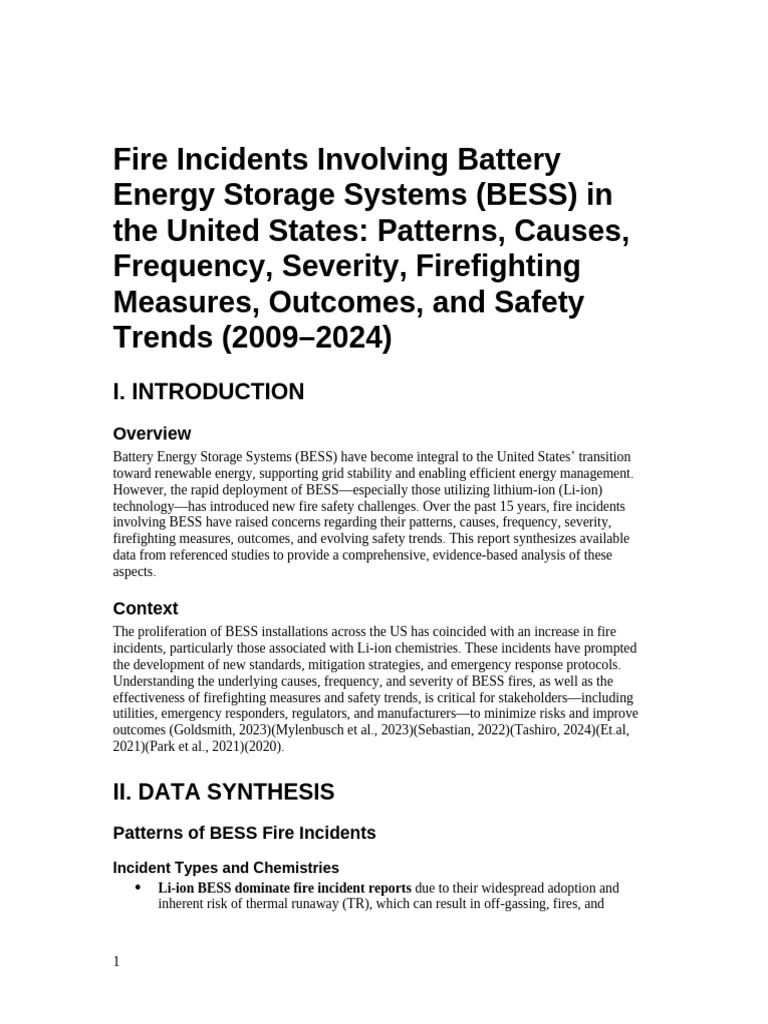 BESS Fire Incidents in the US (2009-2024) | PDF | Lithium Ion Battery ...