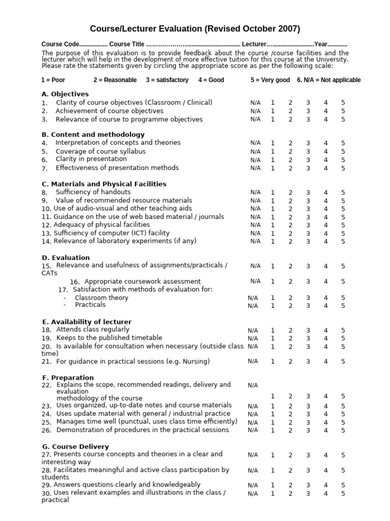 Course and Lecturer Evaluation Form | PDF