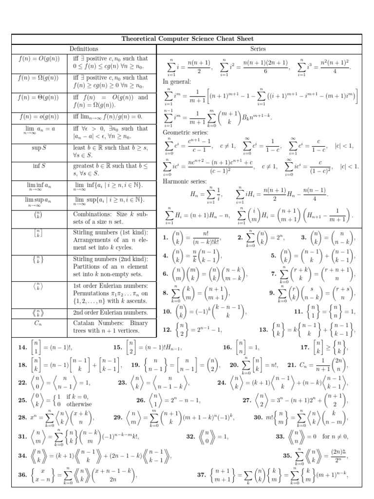 Computer Science Formula Sheet | PDF | Mathematics | Combinatorics