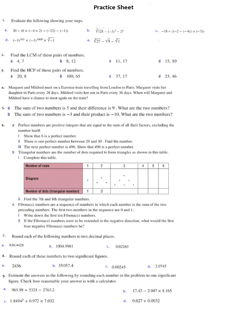 Practice Sheet 1 CH 1 | PDF
