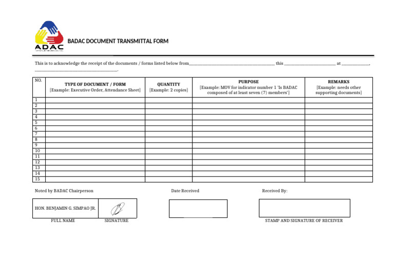 BADAC Document Transmittal Form | PDF