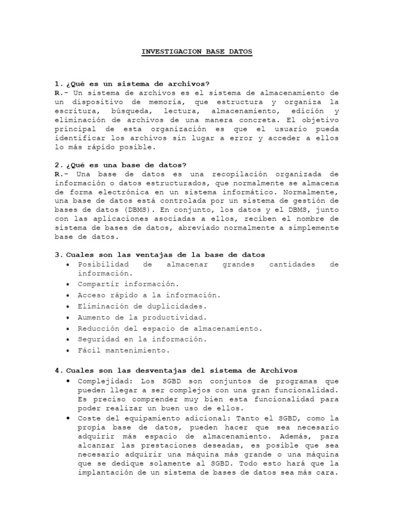 Investigacion Base Datos | PDF | SQL | Bases de datos