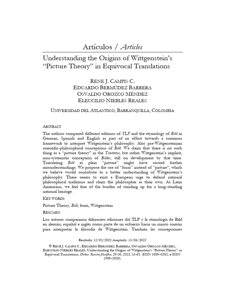Wittgenstein’s Picture Theory Reexamined | PDF | Theory