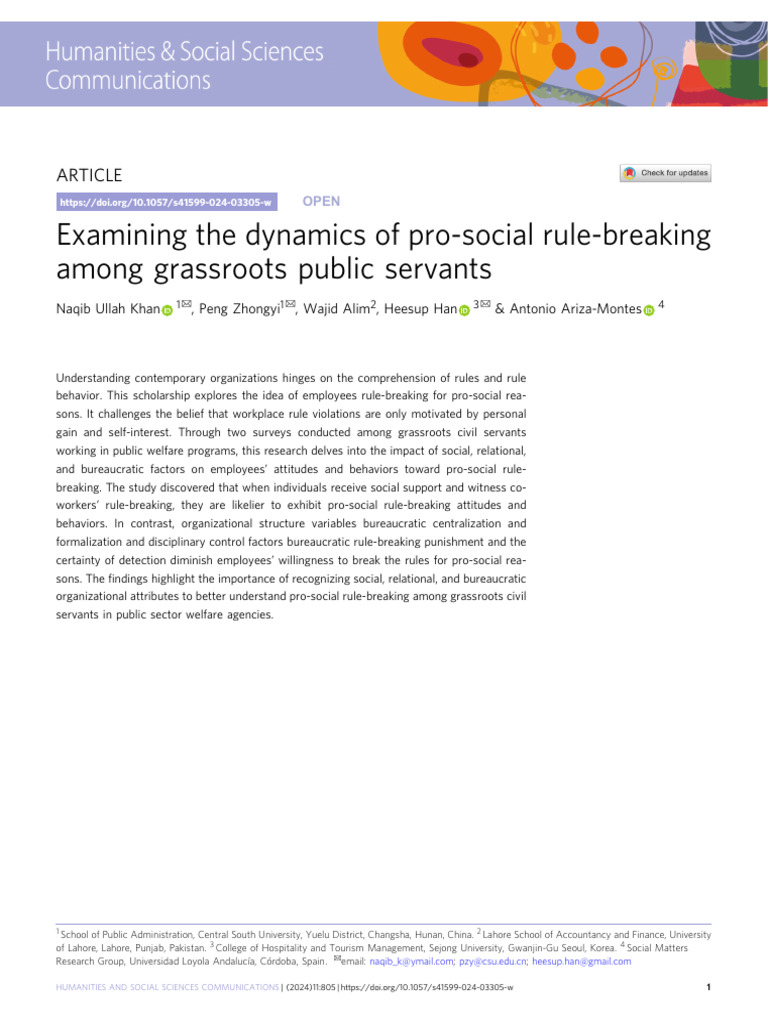 Pro-Social Rule Breaking | PDF | Factor Analysis | Social Support