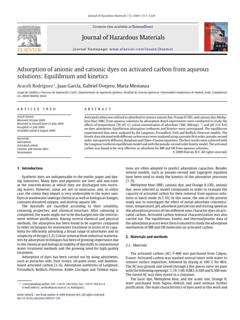 Adsorption of Anionic and Cationic Dyes On Activated Carbon From ...