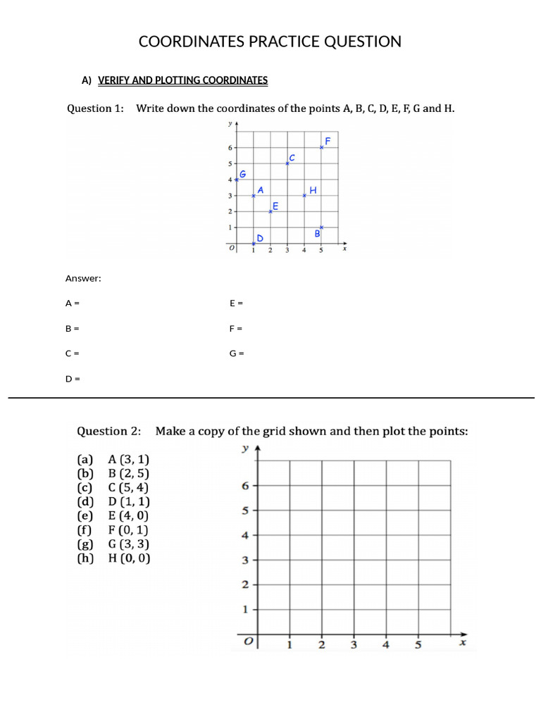Coordinates Practice Question | PDF