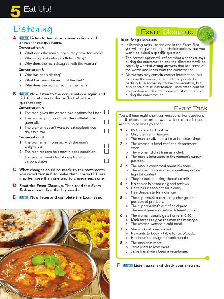 Listening Exercises on Food Conversations | PDF