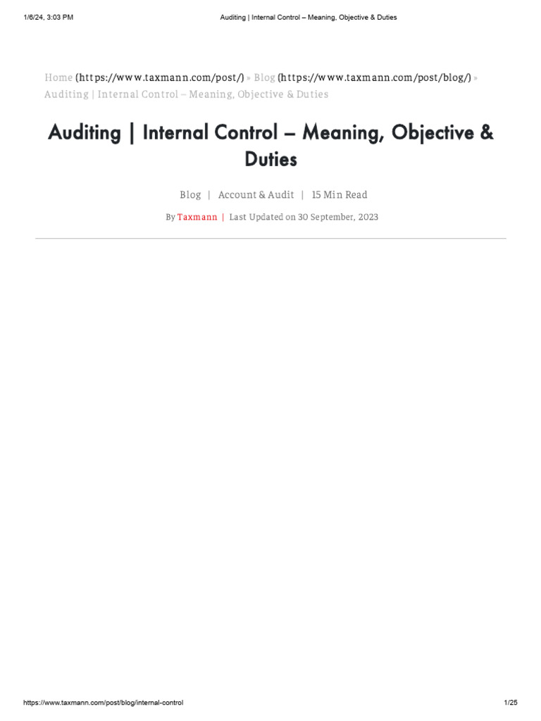 Auditing - INTERNAL CHECK Internal Control - Meaning, Objective ...
