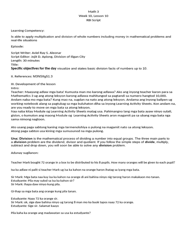 SLA Script Q2W10 | PDF