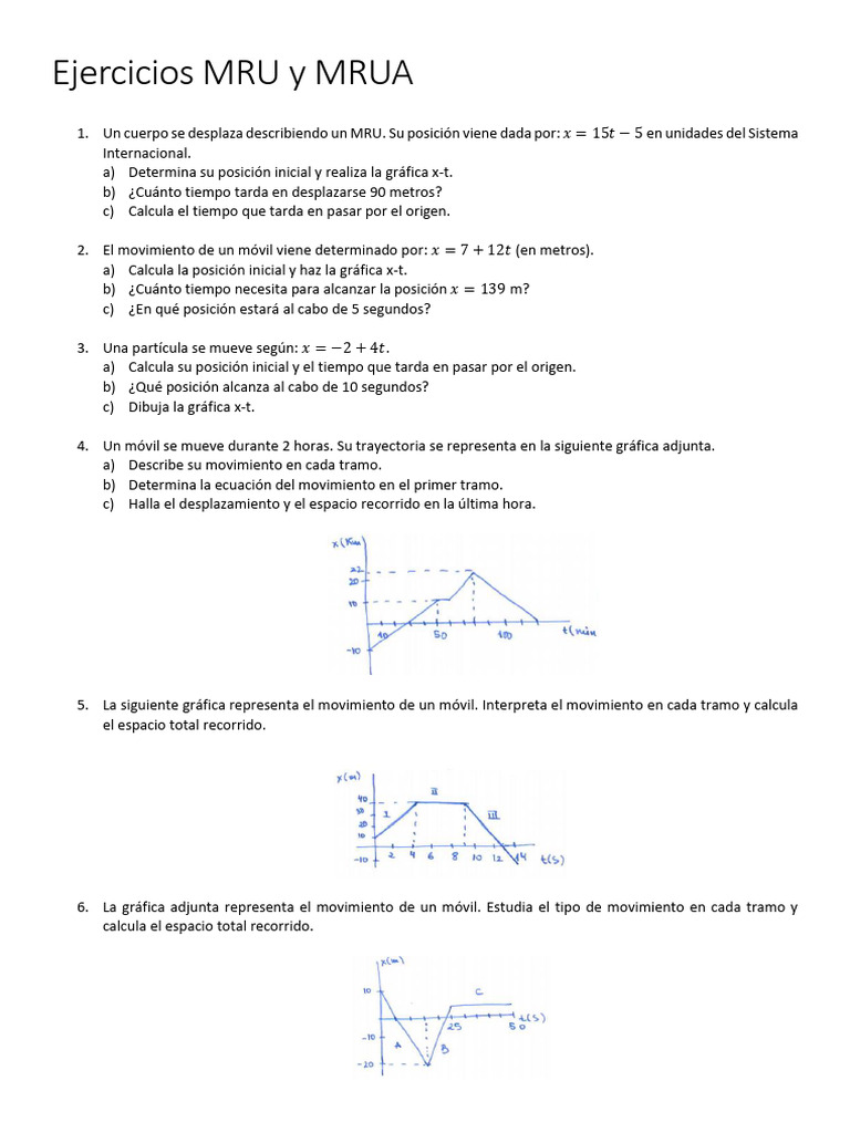 Ejercicios MRU y MRUA | PDF | Trayectoria | Velocidad