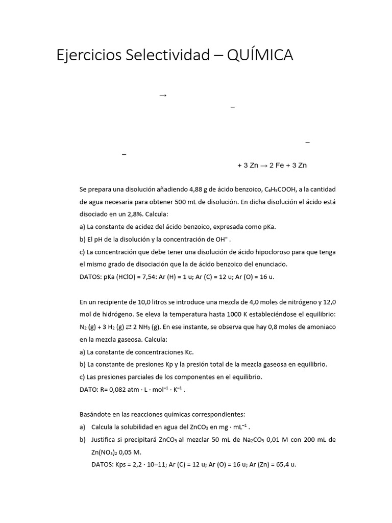 Ejercicios Selectividad-Enun | PDF | Constante de disociación ácida | Ácido