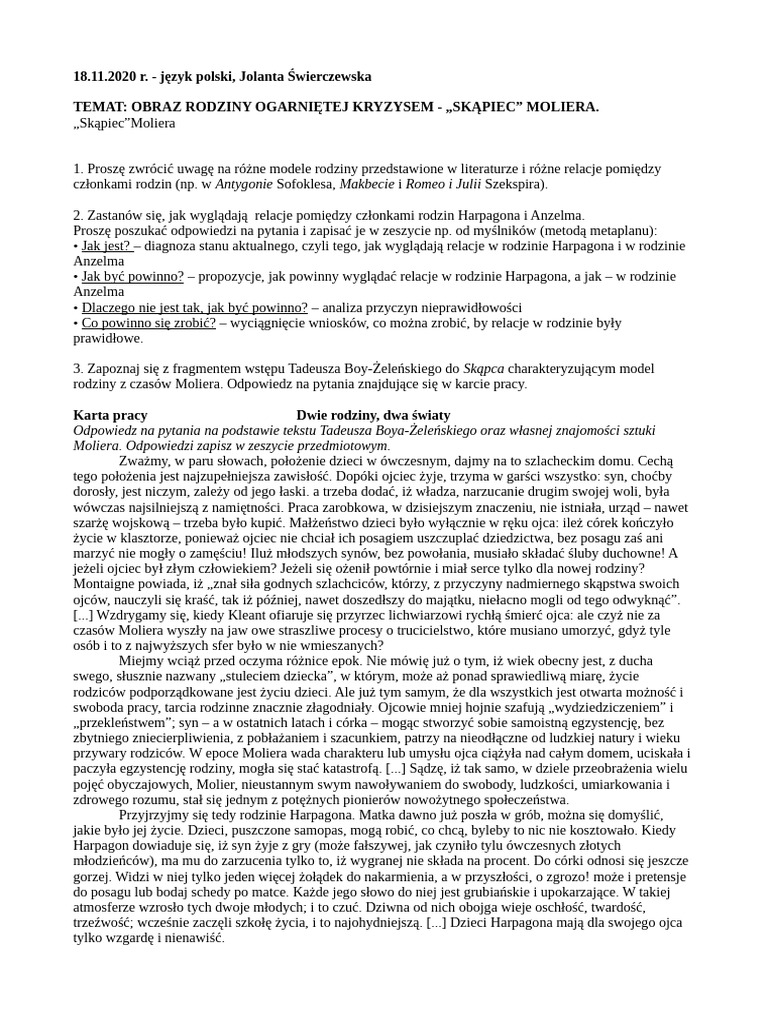 18.11.2020 R. - Jezyk Polski 2tsp 2tlp Jolanta Swierczewska | PDF
