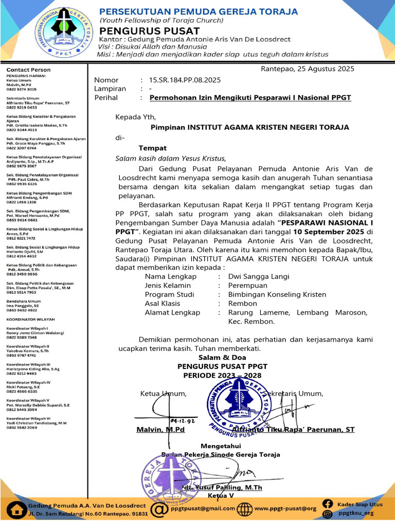 Permohonan Izin Pesparawi PPGT 2025 | PDF