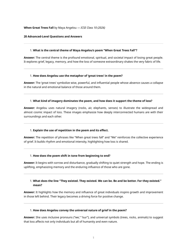 Analyzing Angelou's "When Great Trees Fall" | PDF | Grief | Poetry