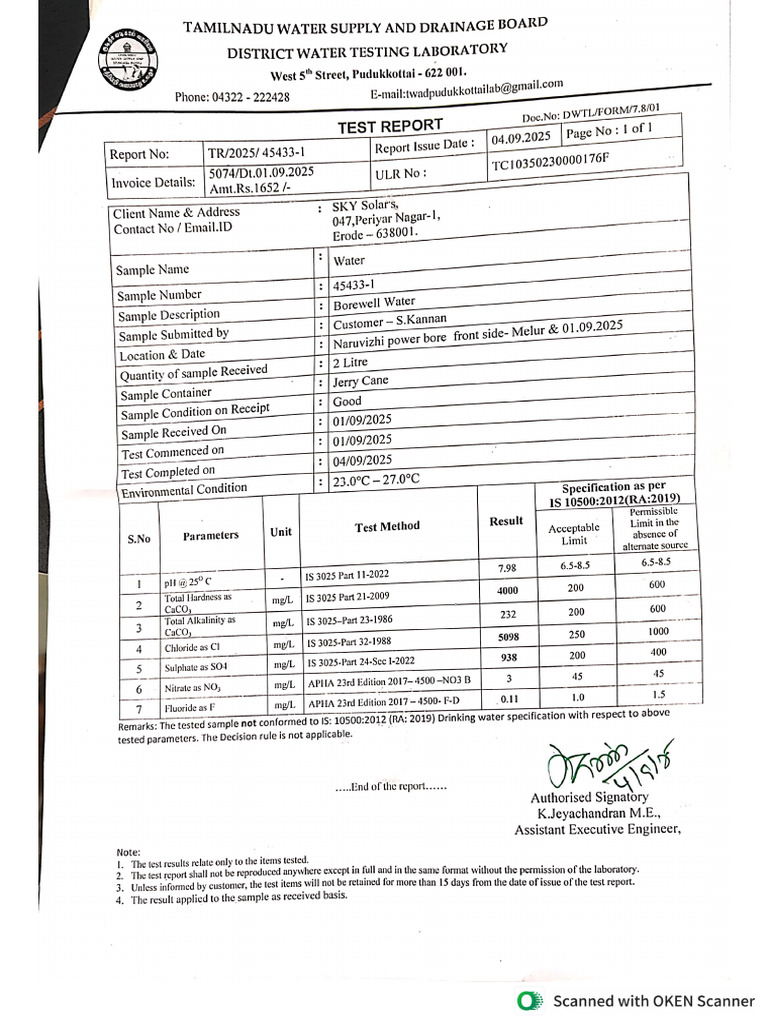 Water Test Report | PDF