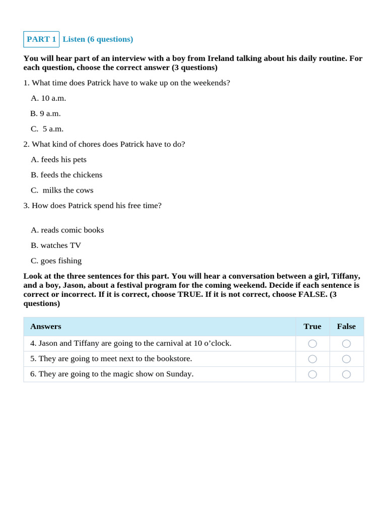 Daily Routine Interview Questions | PDF