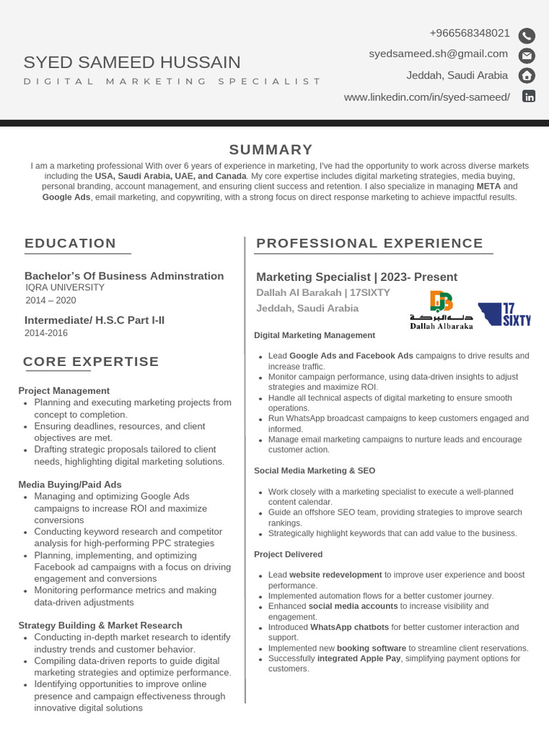 Syed Sameed Hussain Resume | PDF | Digital Marketing | Marketing