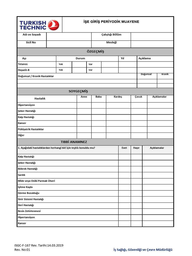 ISGC F 167 Ise Giris Periyodik Muayene Formu Rev.01 | PDF