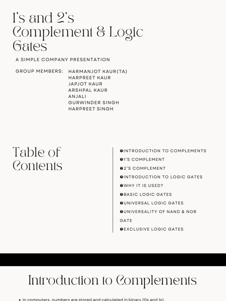 1's and 2's Complement & Logic Gates | PDF | Logic Gate | Electronic ...