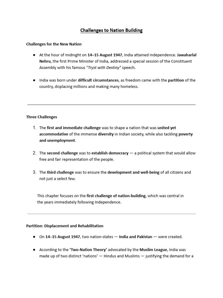Challenges of Nation Building in India | PDF | Partition Of India ...