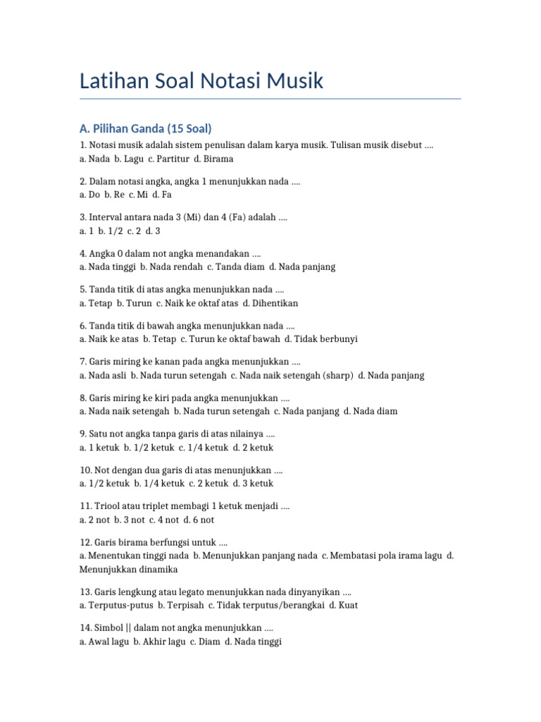 Latihan Soal Notasi Musik | PDF