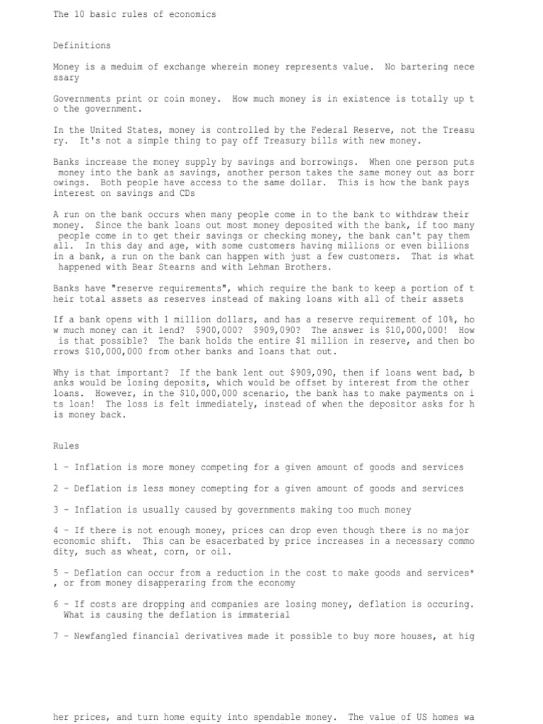 10 Rules of Economics | PDF | Money | Money Supply