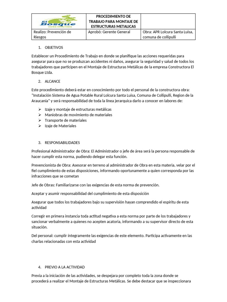 PROCEDIMIENTO DE TRABAJO PARA MONTAJE DE ESTRUCTURAS METALICAS | PDF | Soldadura | Construcción