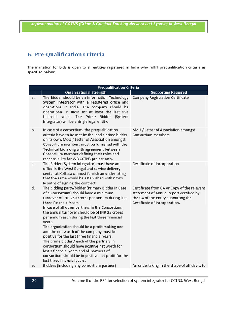 Pre-Qualification Criteria For Bidders | PDF | Subcontractor