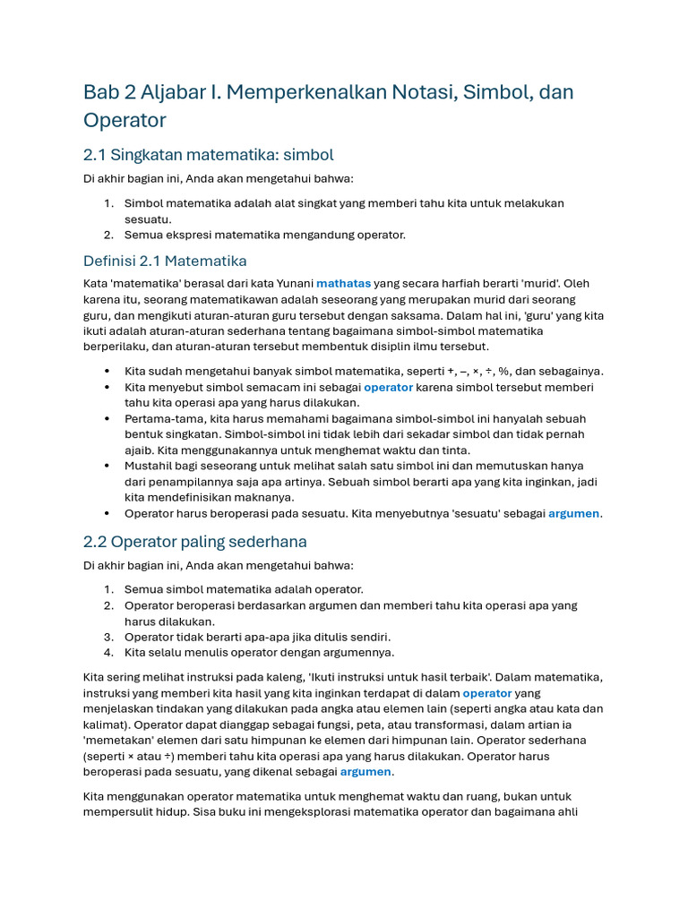 2025 Matkim Bab 2 Aljabar I. Memperkenalkan Notasi, Simbol, Dan ...