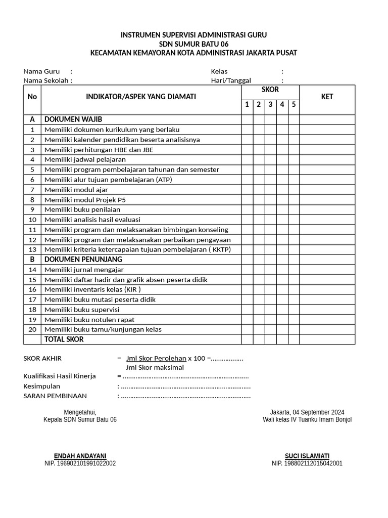 Program Supervisi Akademik Tahun Ajaran 2024-2025 | PDF