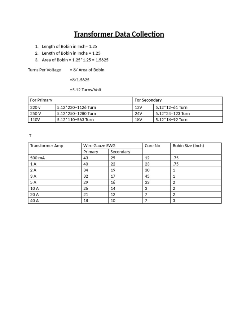 Transformer Data Collection and Calculations | PDF