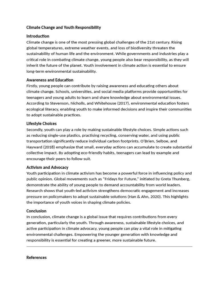 Climate Change and Youth Responsibility | PDF | Sustainability ...