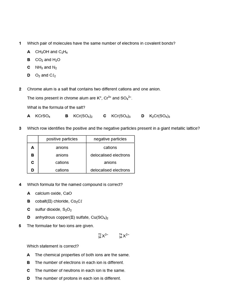 Chemical Bonding and Ionic Compounds Test | PDF | Ion | Sulfate