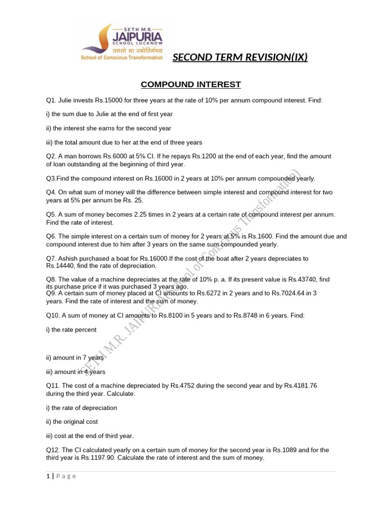 Compound Interest and Logarithms Revision | PDF | Interest | Square Root