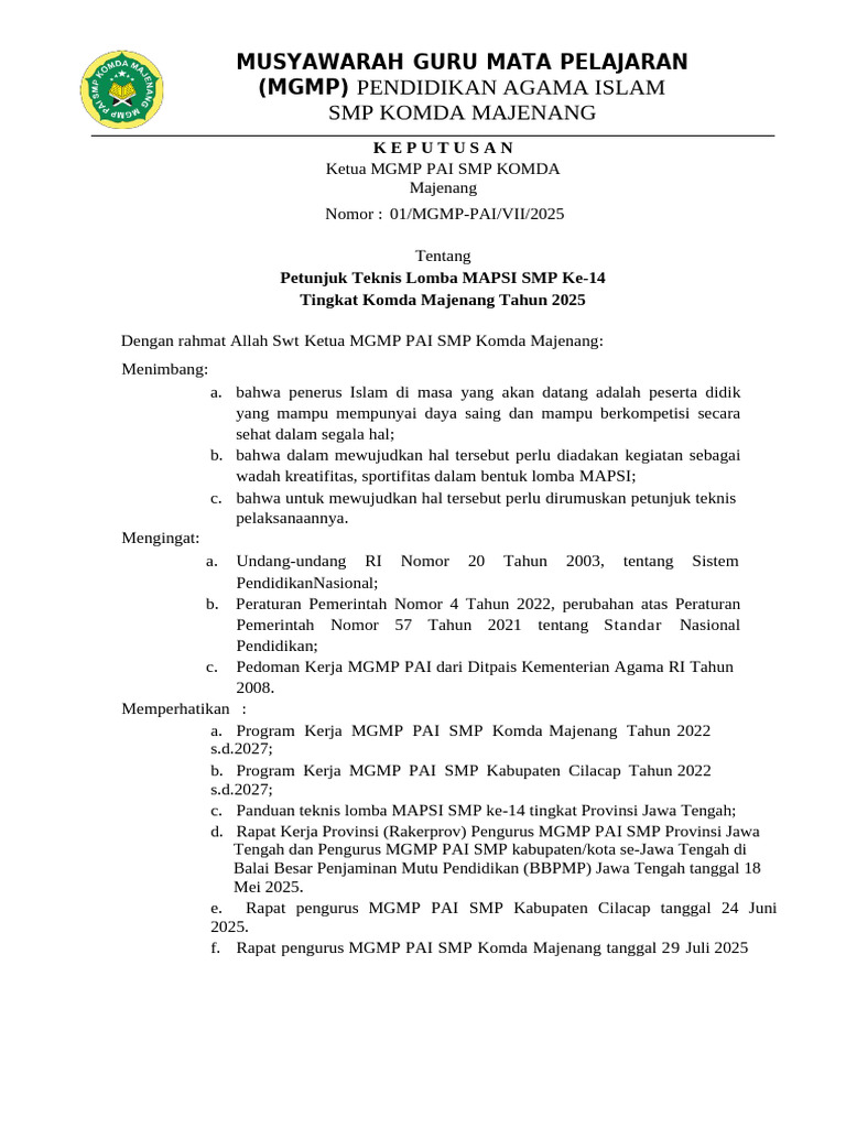 Petunjuk Teknis Lomba MAPSI SMP 2025 | PDF