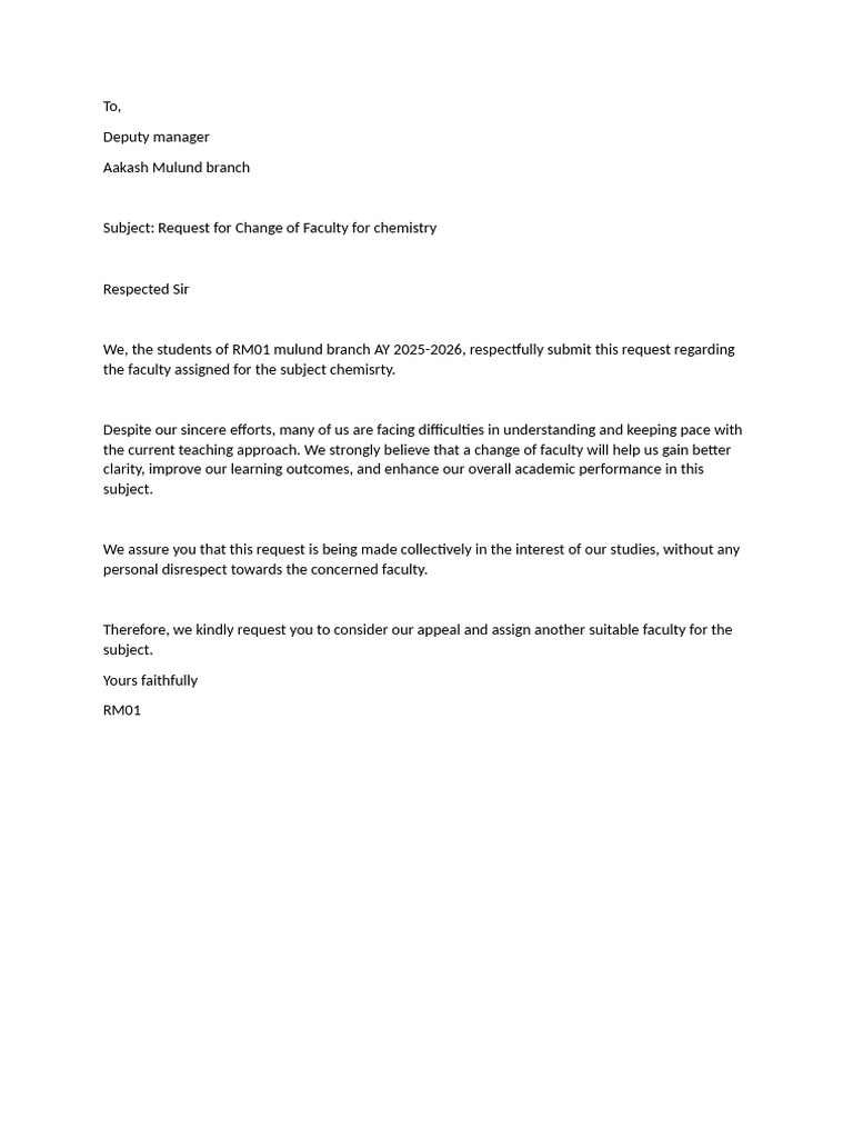 Request for Chemistry Faculty Change | PDF