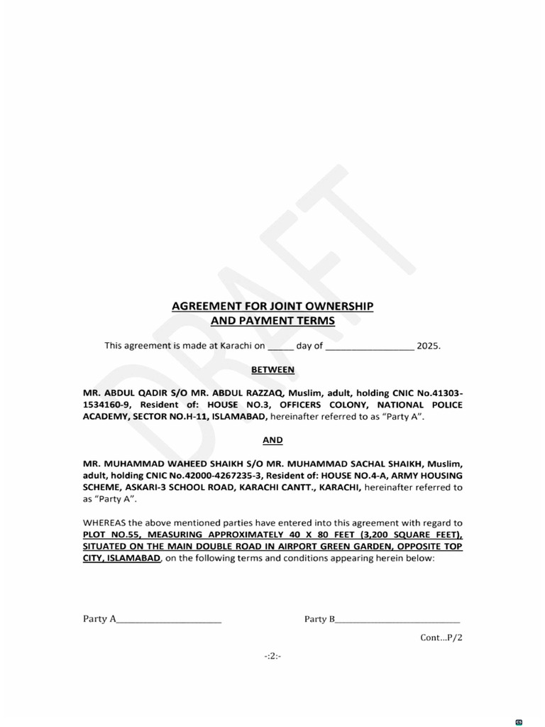 Joint Plot Ownership Agreement-1 | PDF