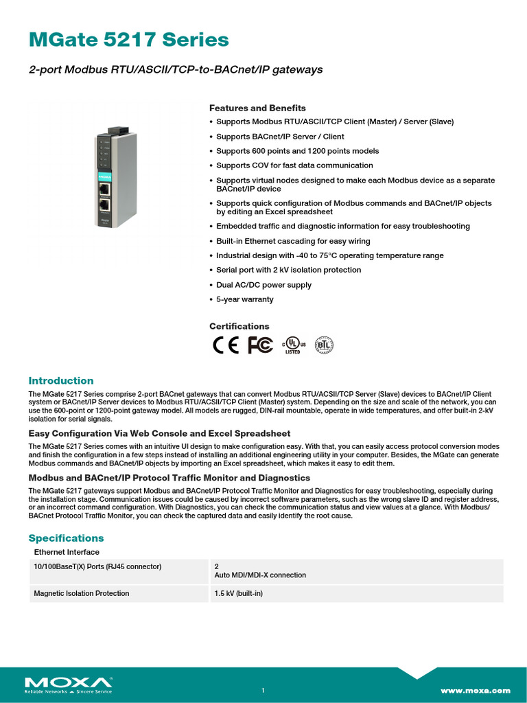 Moxa Mgate 5217 Series Datasheet v2.1 | PDF | Digital Technology | Computer Science