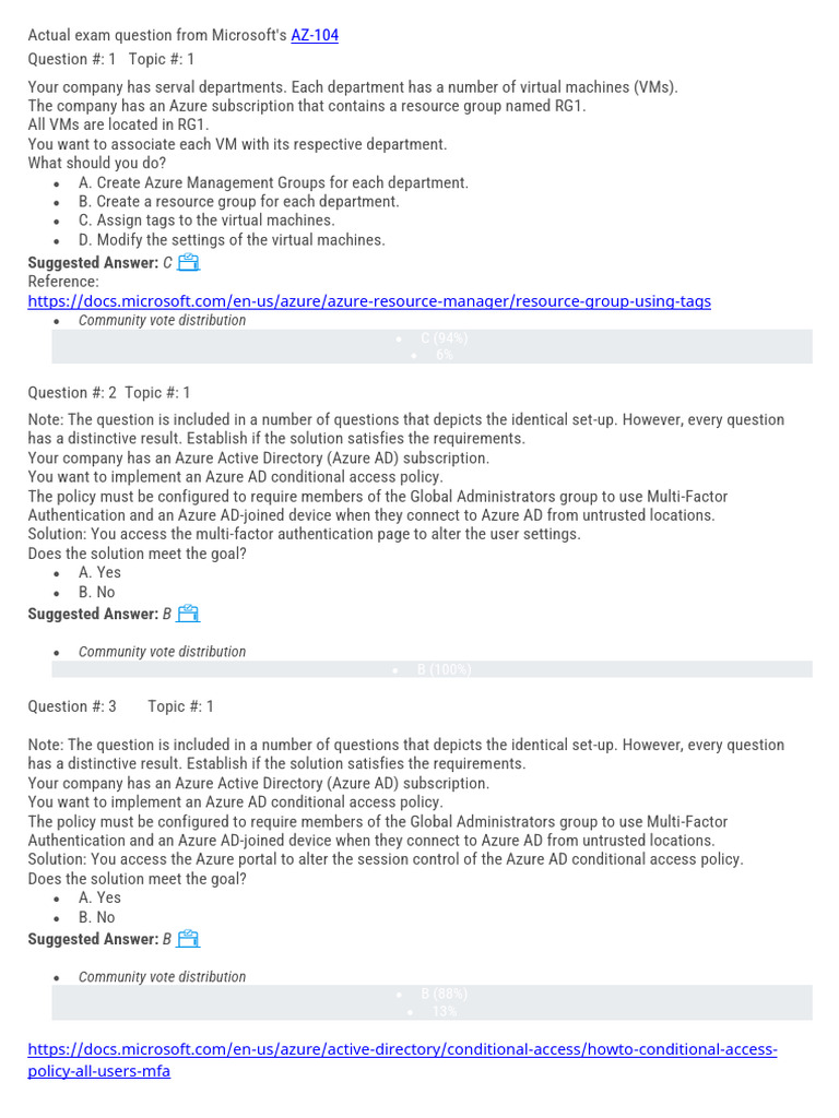 Examtopics Microsoft's AZ-104 Topic1 | PDF | Virtual Machine | Active ...