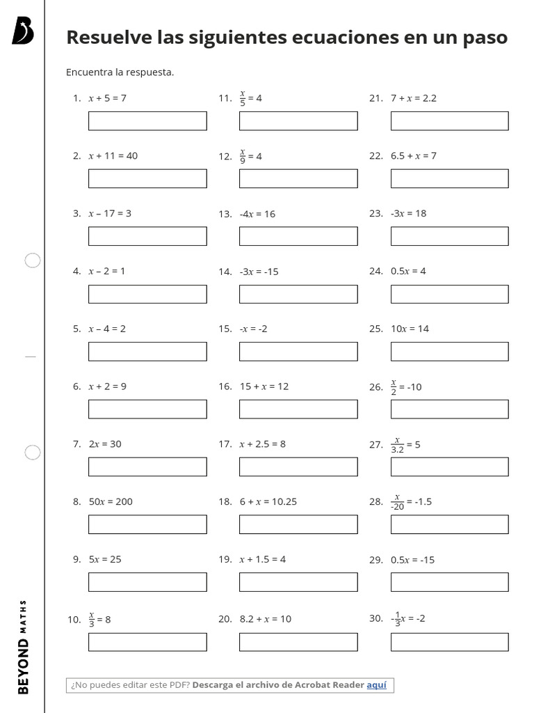 Resuelve Ecuaciones en Un Paso (Interactivo) | PDF