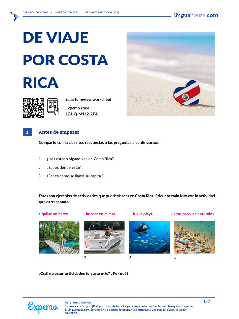 Actividades de Viaje en Costa Rica | PDF | Verbo | Gramática