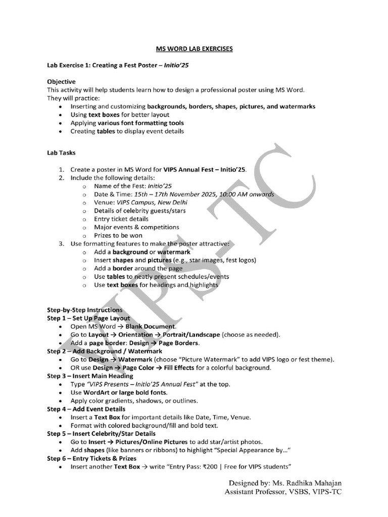 Ms Word Lab Exercises | PDF