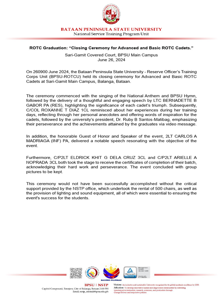 NSTP ROTC Graduation Narrative Report | PDF